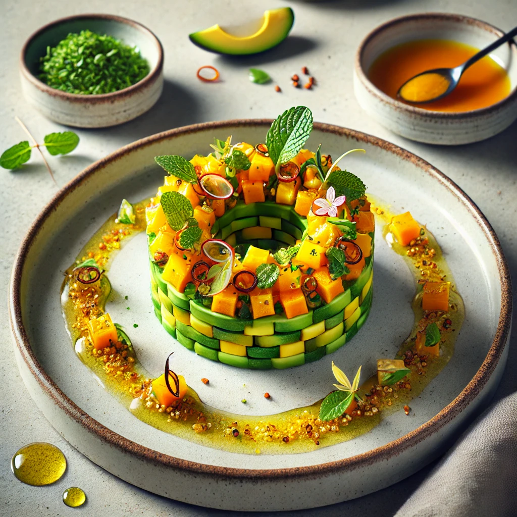 Spiced Mango & Avocado Tartare with Chili-Lime Dressing & Puffed Quinoa ...